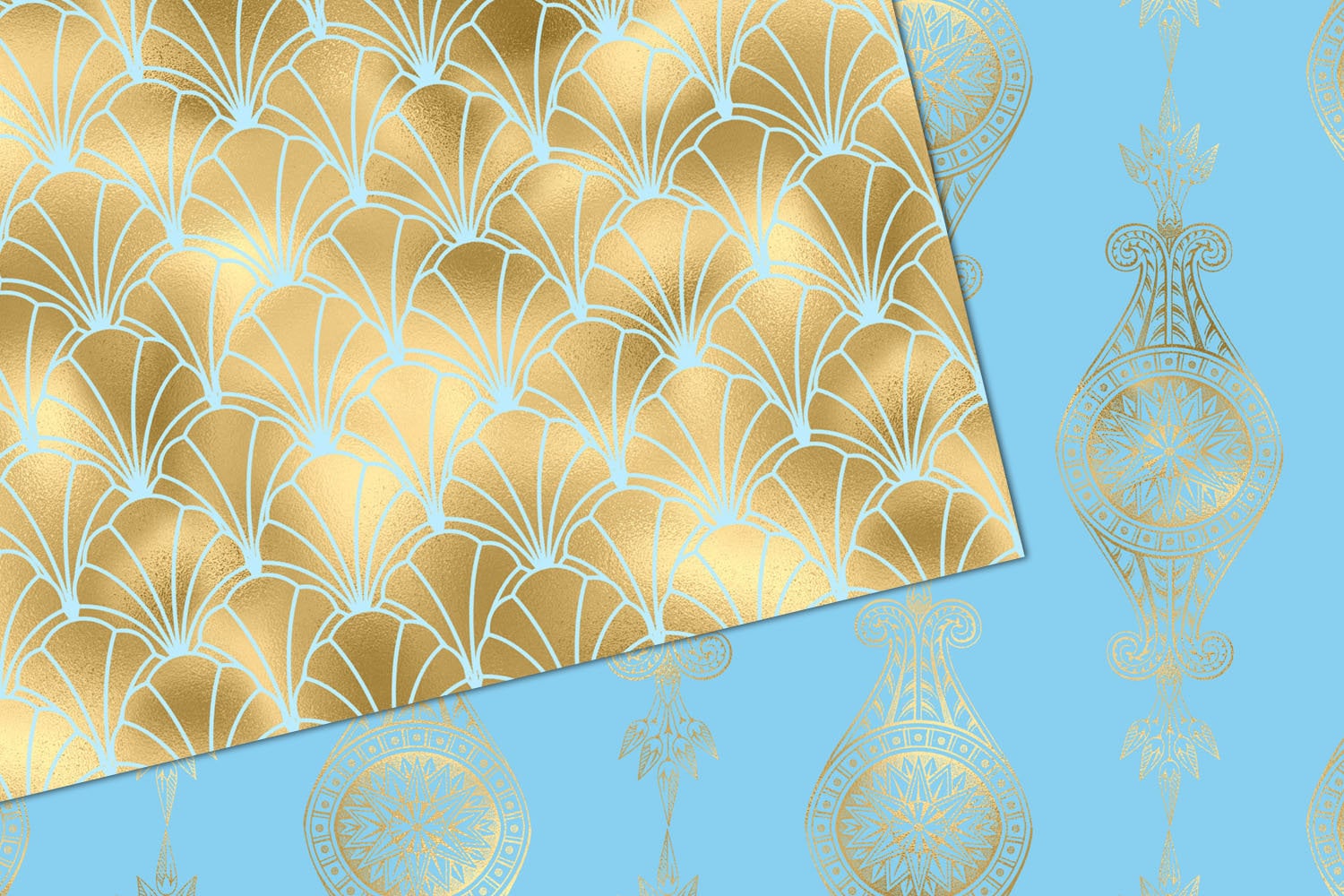 Blue and Gold Art Deco Digital Paper, Seamless Retro Patterns (digital ...