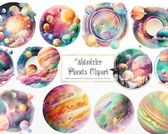 Watercolor Planet Clipart: Solar System PNG Graphics (digital Download ...