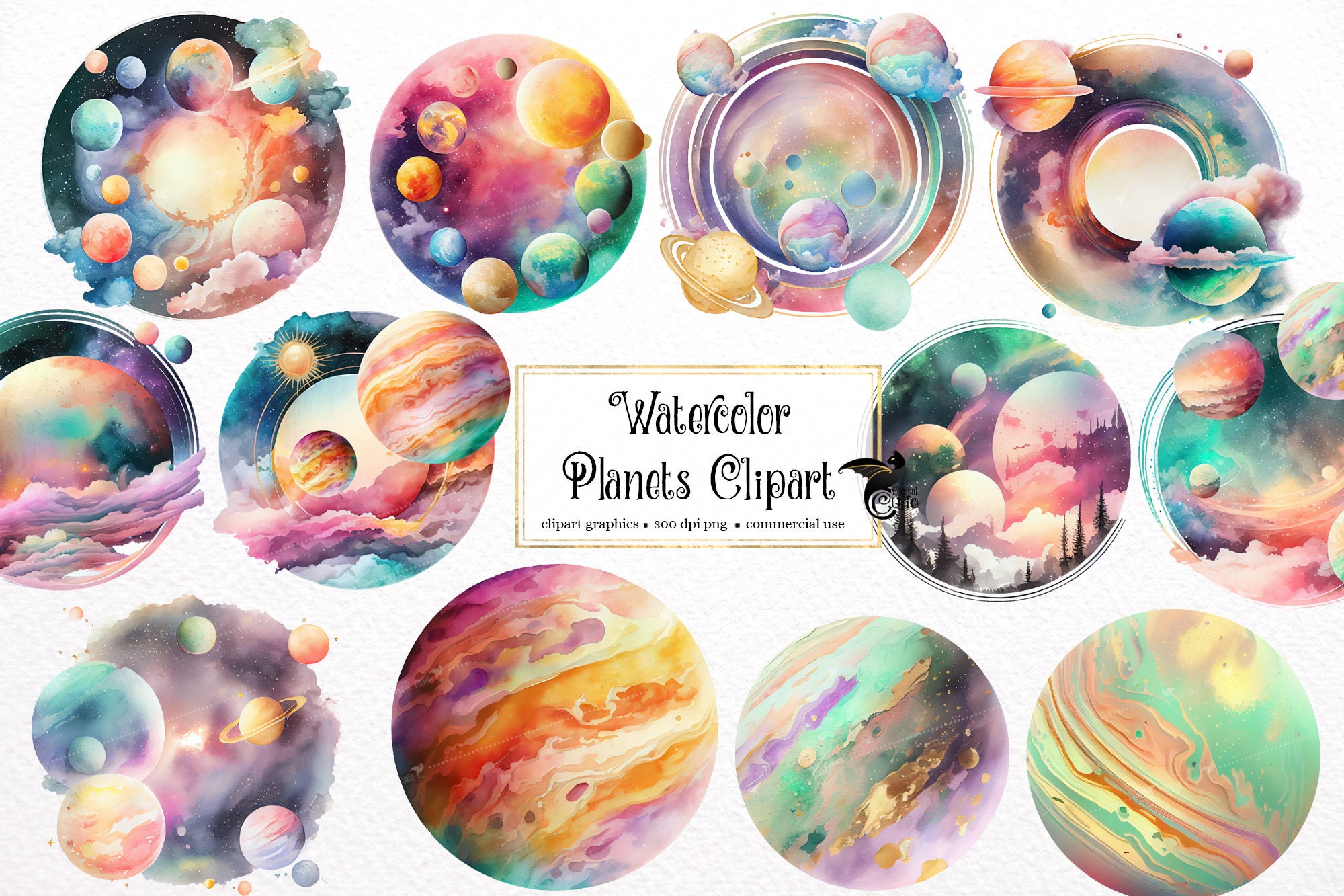 Watercolor Planet Clipart – Solar System PNG Graphics (digital Download ...