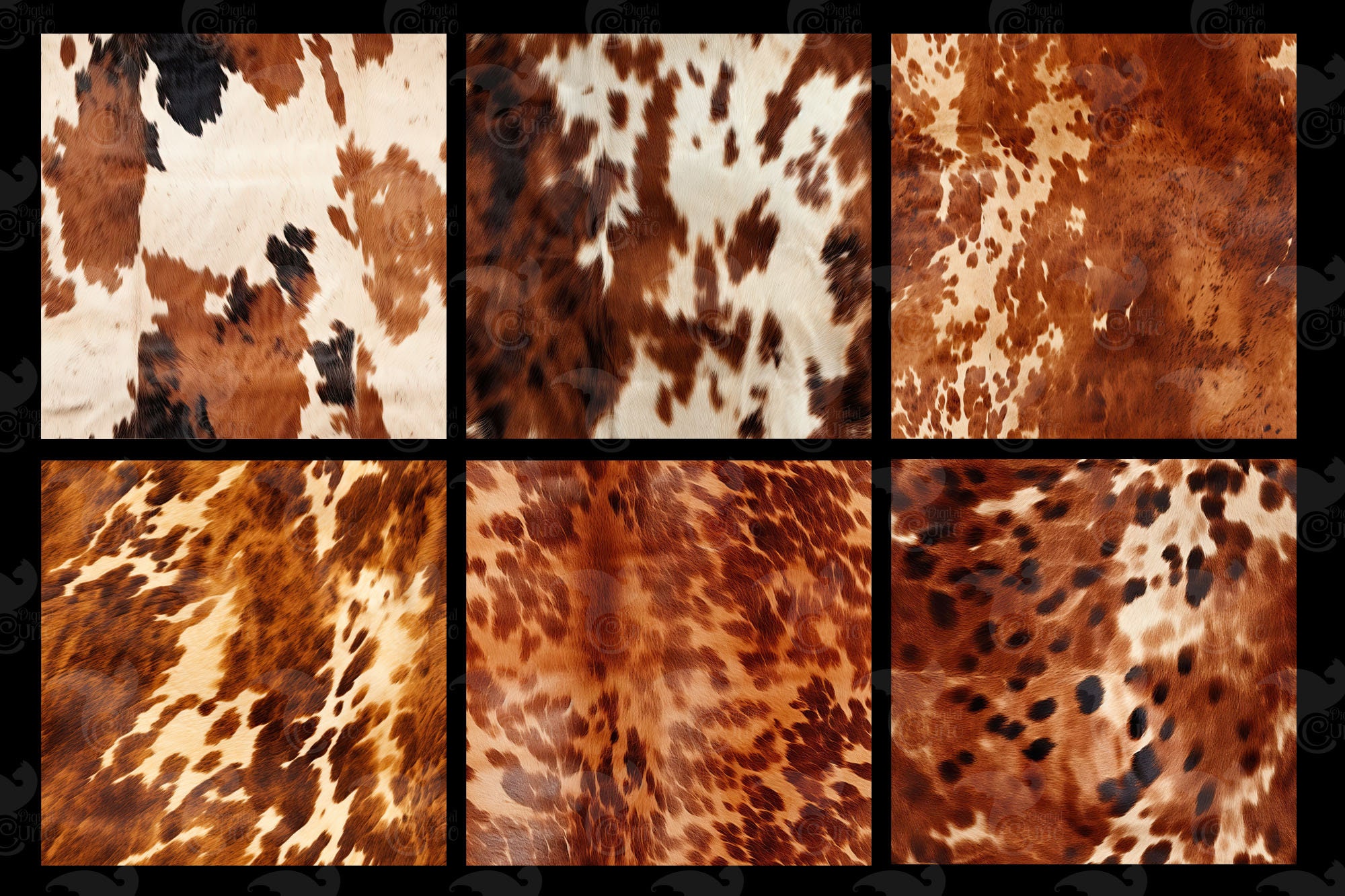 Cowhide Textures Digital Paper, Seamless Western Backgrounds (digital ...