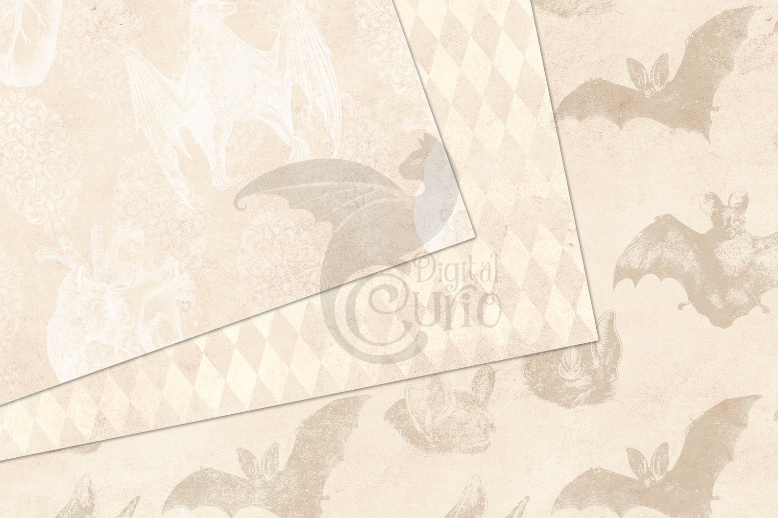 Ivory Gothic Digital Paper, Seamless Skull Damask Halloween Scrapbook ...