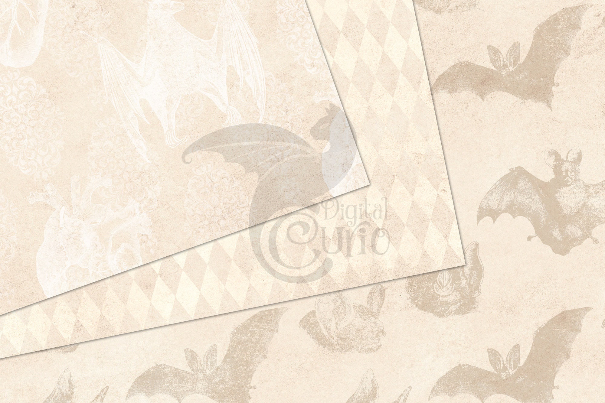 Ivory Gothic Digital Paper Seamless Skull Damask Halloween | Etsy