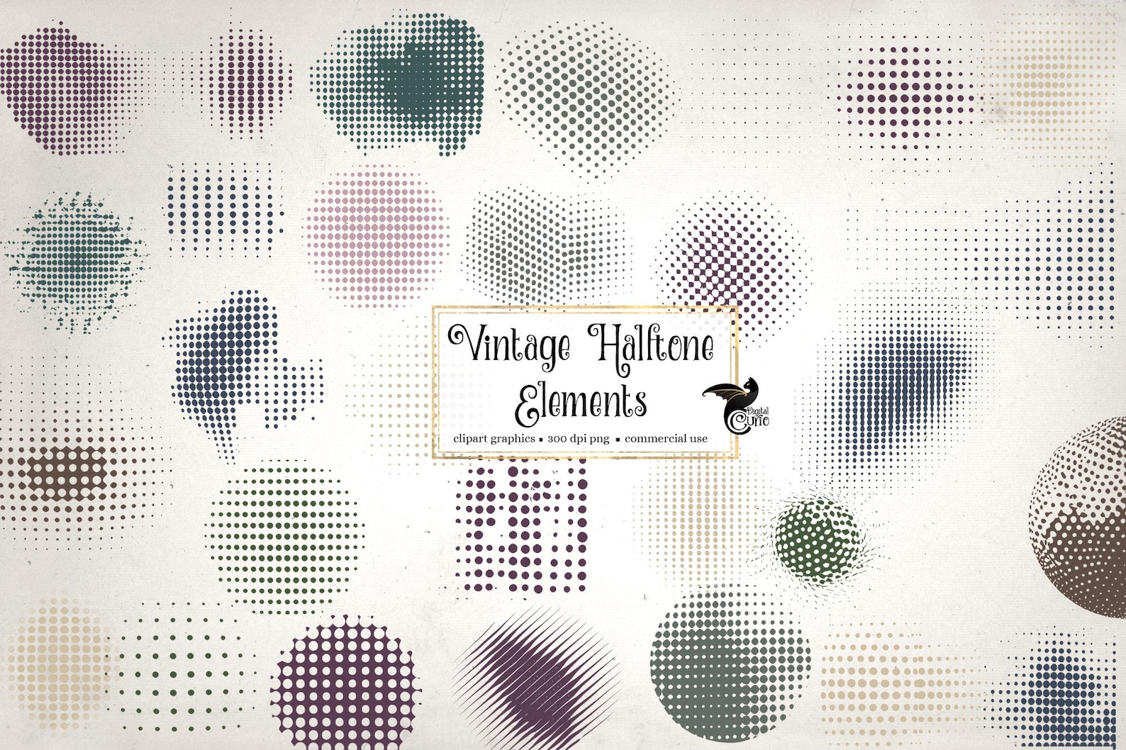 Vintage Halftone Elements, Png Clip Art Graphics, Digital Ephemera ...