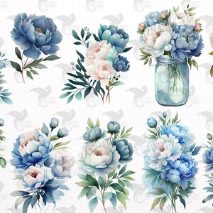 Watercolor Blue Peony Clipart - Peonies in PNG Format Instant Download ...