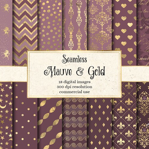 Mauve and Gold Digital Paper Seamless Patterns With Purple - Etsy
