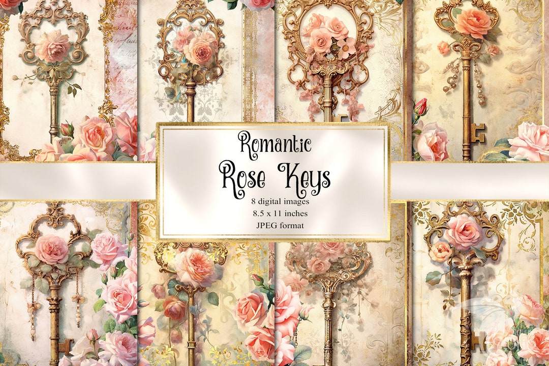 Romantic Rose Keys Journal Paper, Notebook Digital Paper Rococo ...