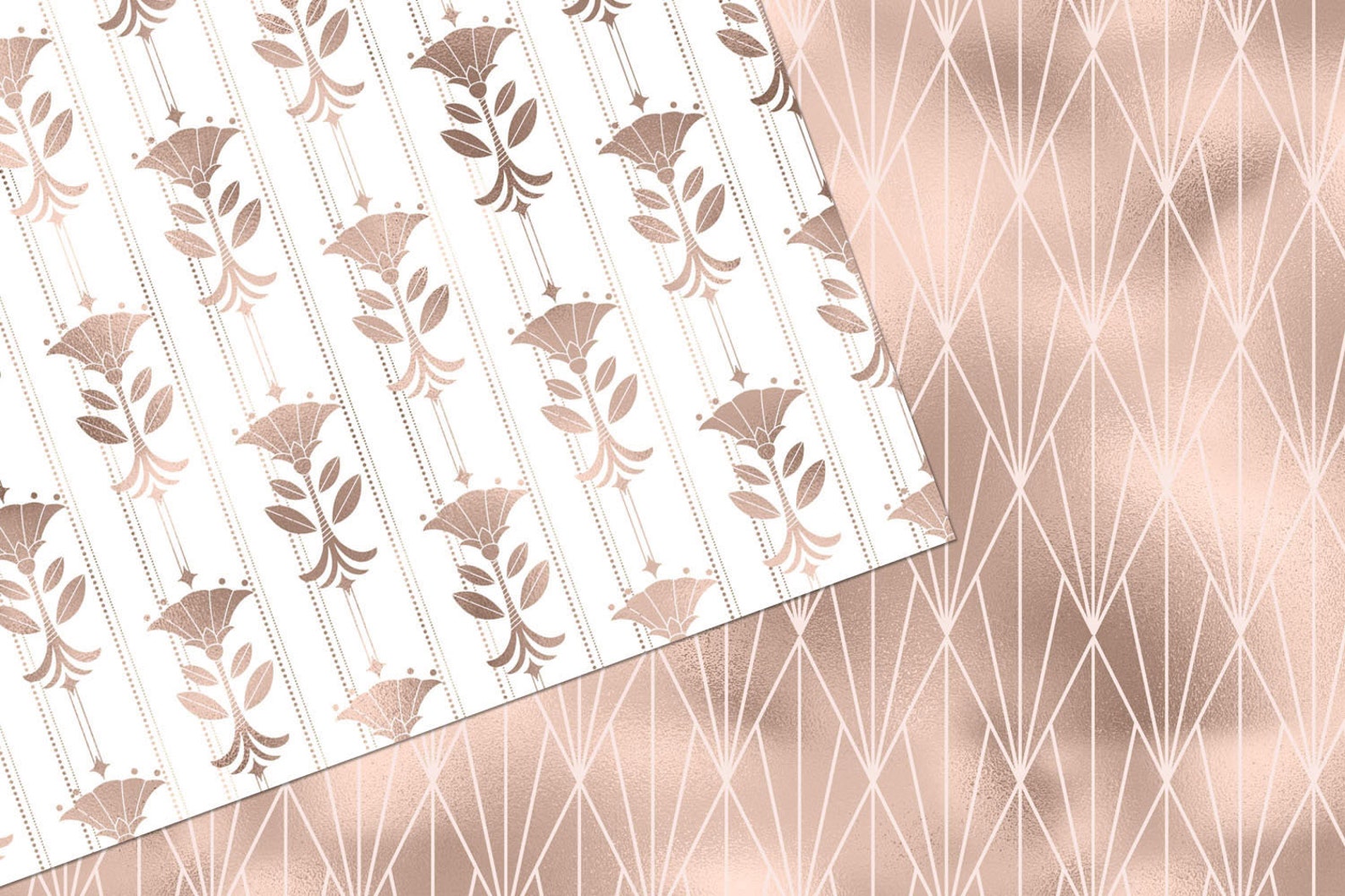Blush Pink Art Deco Digital Paper, Seamless Geometric Patterns (instant ...