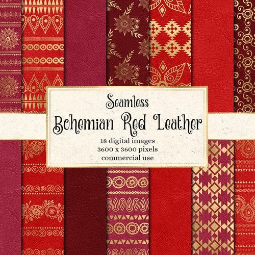 Bohemian Red Leather Digital Paper Seamless Leather Textures - Etsy