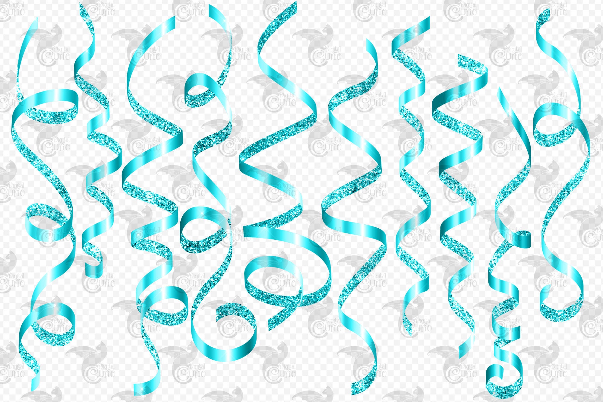 Turquoise Glitter Ribbon Clip Art curling ribbons in png | Etsy