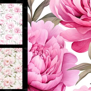 Watercolor Pink Peony Digital Paper, Floral Peonies Seamless Printable ...
