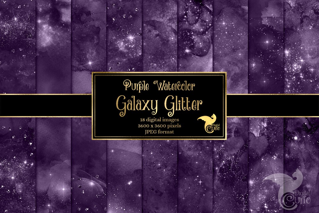 Purple Galaxy Glitter Digital Paper – Watercolor Textures (digital ...