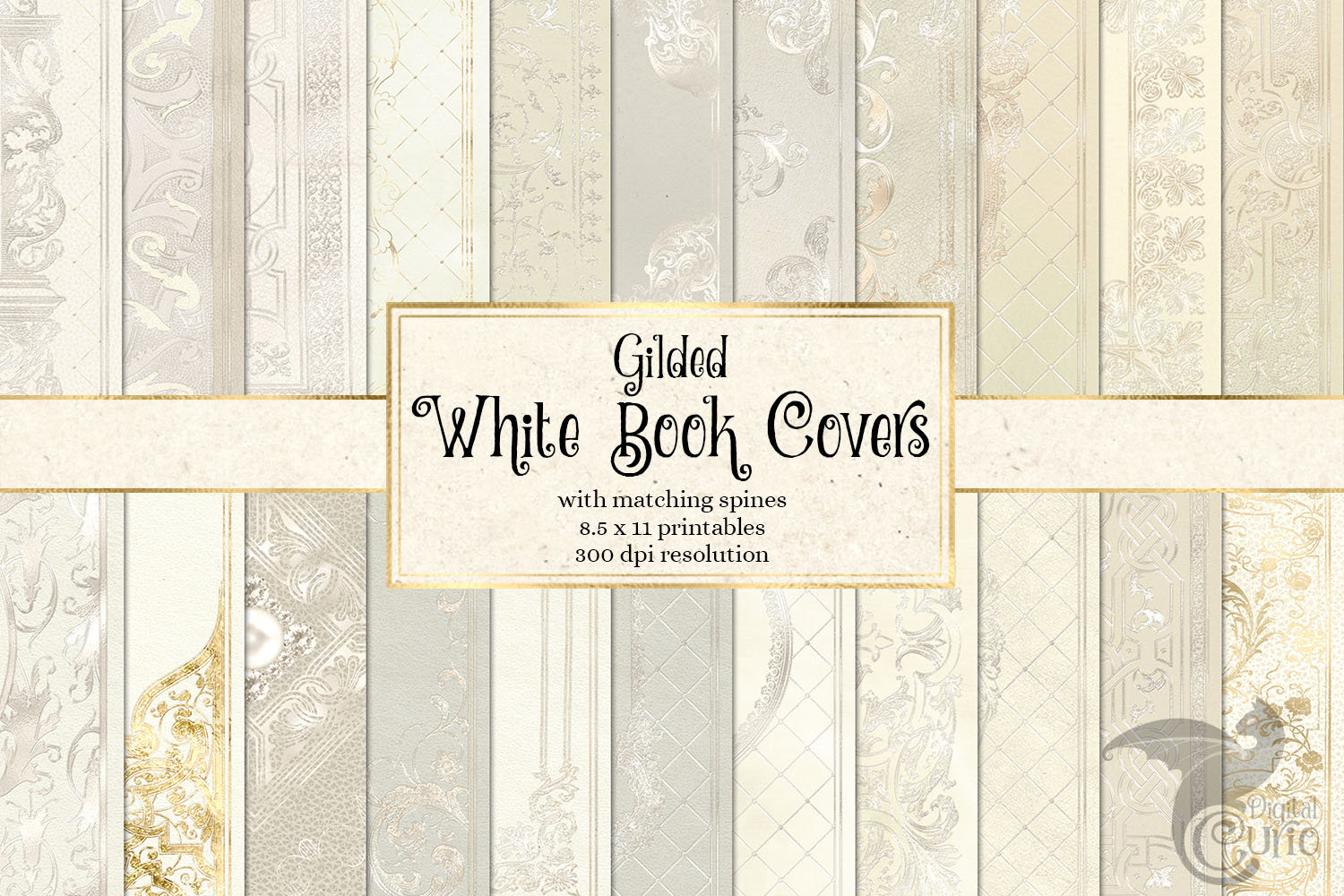 Gilded White Book Covers Printable Decorative Gilded Book - Etsy UK