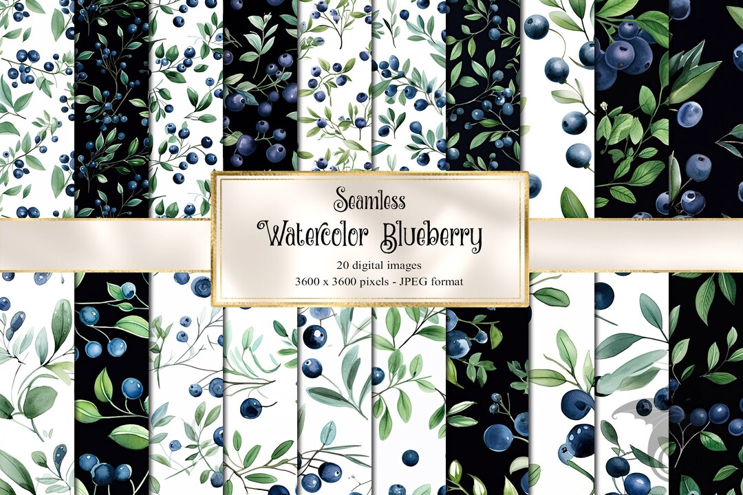 Watercolor Blueberry Digital Paper, Seamless Fruit Printable Textures ...
