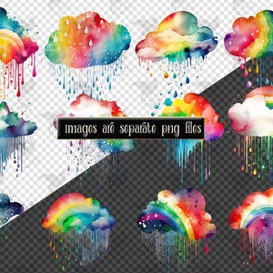 Watercolor Rainbow Clouds Clipart, Digital Graphics for Commercial Use ...