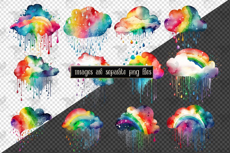 Watercolor Rainbow Clouds Clipart, Commercial Use (digital Download) - Etsy