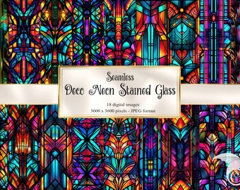 Art Nouveau Stained Glass Digital Paper, Seamless Printable Textures ...