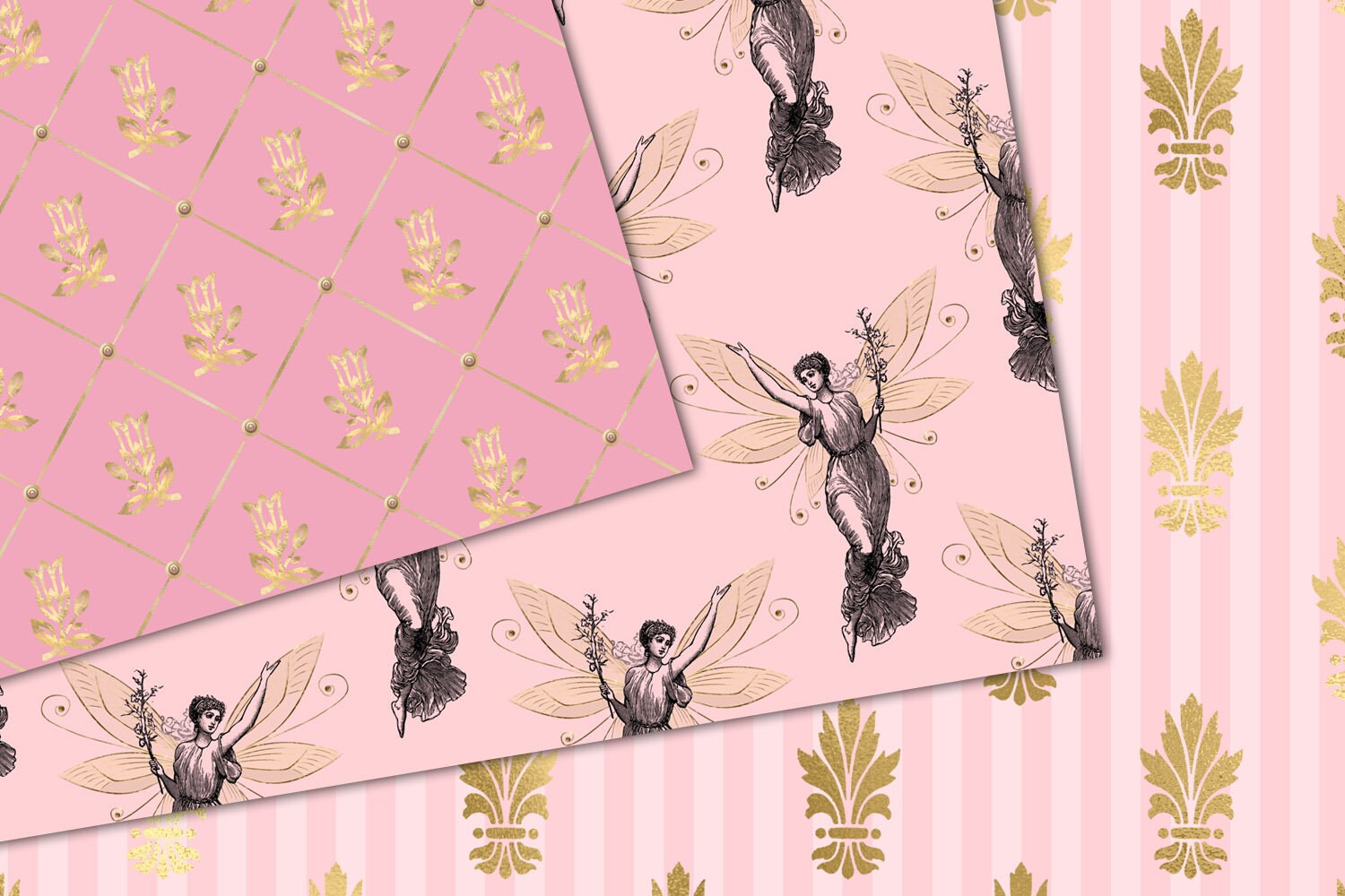 Pink and Gold Fairy Digital Paper Seamless Textures With - Etsy