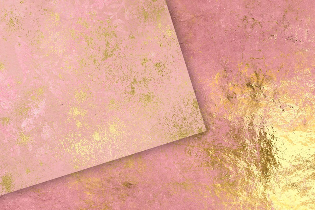 Grunge Pink and Gold Digital Paper, Distressed Textures (digital ...
