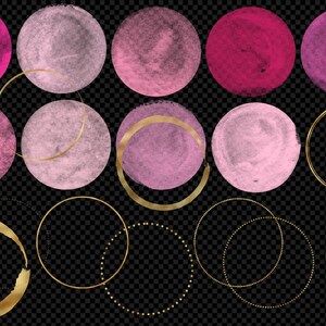 Pink and Gold Watercolor Circles - Digital Paint Overlays, Gold Foil ...