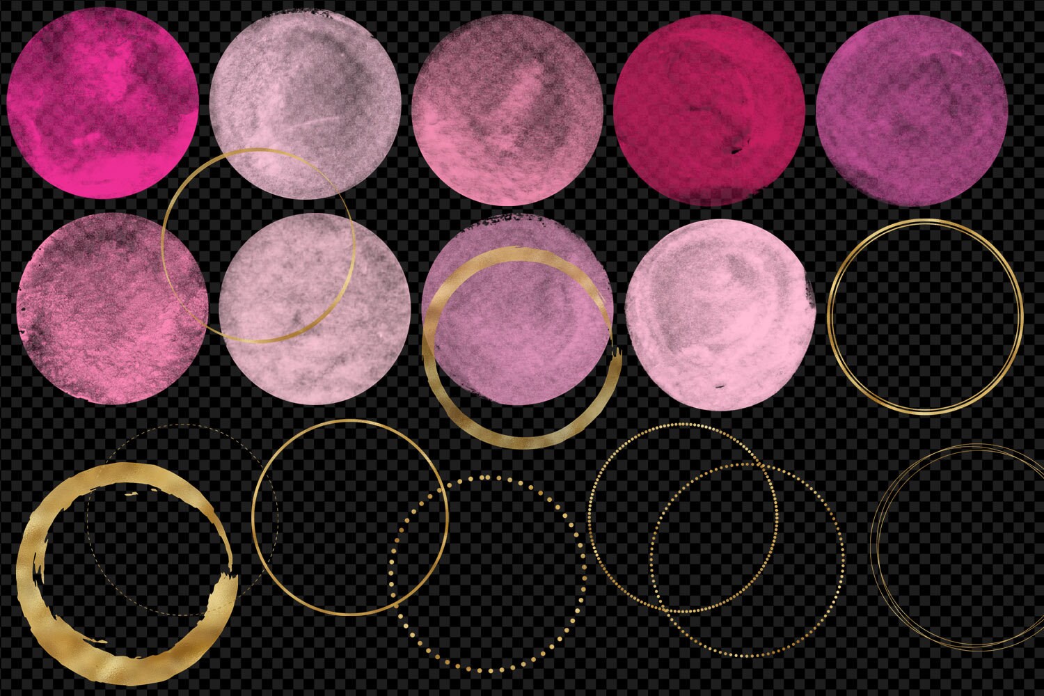 Pink and Gold Watercolor Circles – Digital Clip Art Overlays (PNG) - Etsy
