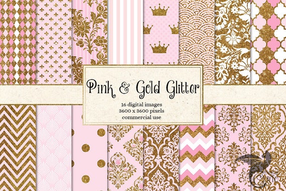 Pink and Gold Glitter Digital Paper glitter textures | Etsy