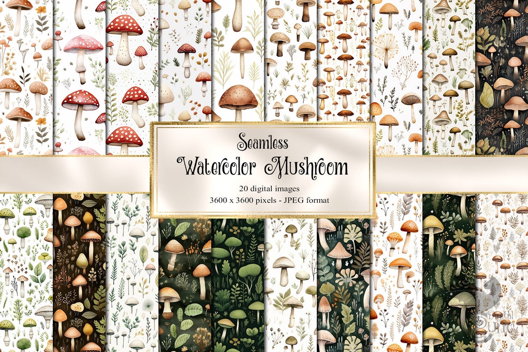 Watercolor Mushroom Digital Paper, Seamless Woodland Forest Printable ...
