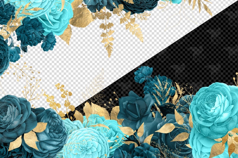 5x7 Turquoise and Gold Floral Overlays for Invitations - Etsy