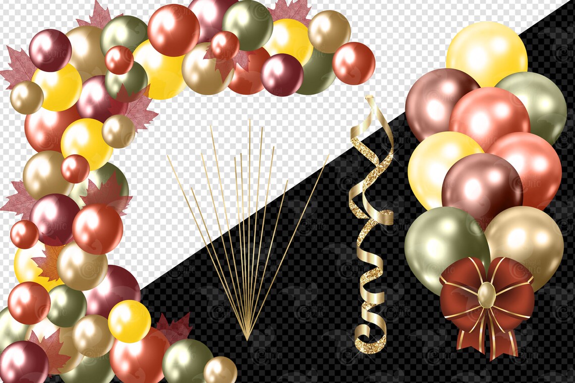 Fall Balloons Clipart Autumn Glitter Balloon Arch Png Digital - Etsy