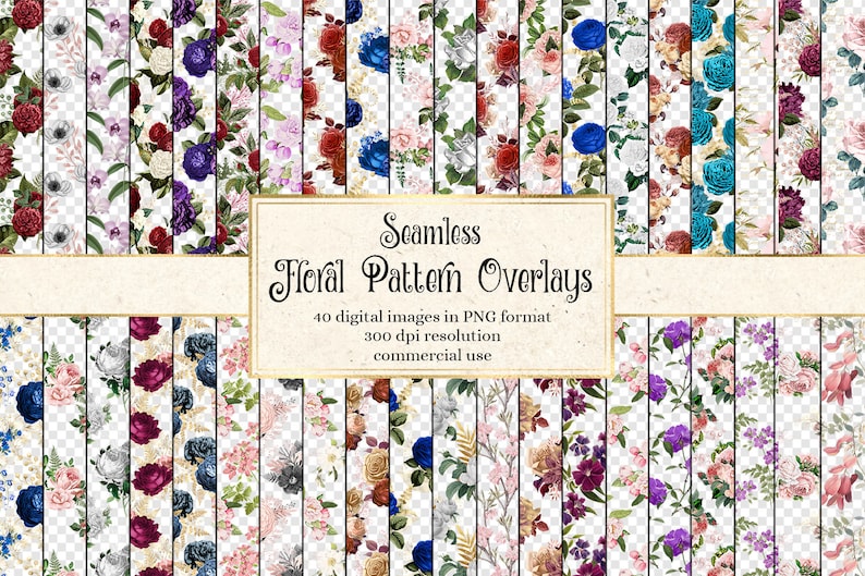 Floral Pattern Overlays, Seamless PNG, Commercial Use (digital Download ...