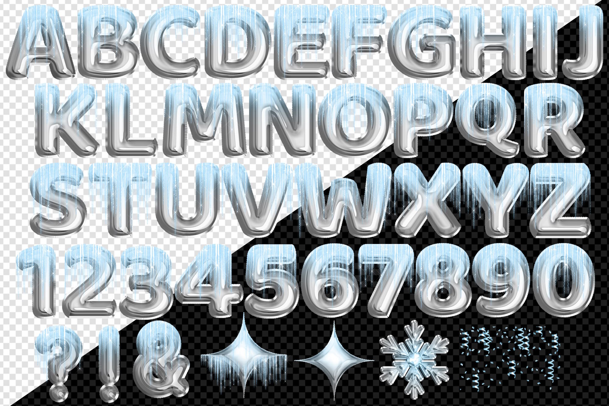 Silver Icicle Foil Balloon Alphabet Clip Art Glitter | Etsy