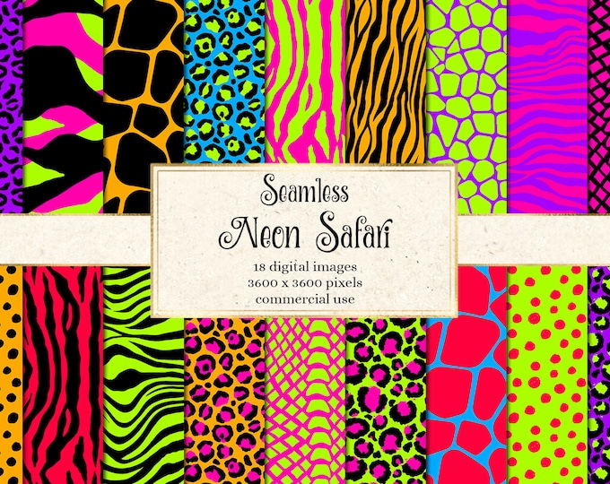 Neon Safari Digital Paper Seamless Animal Skin Patterns With - Etsy