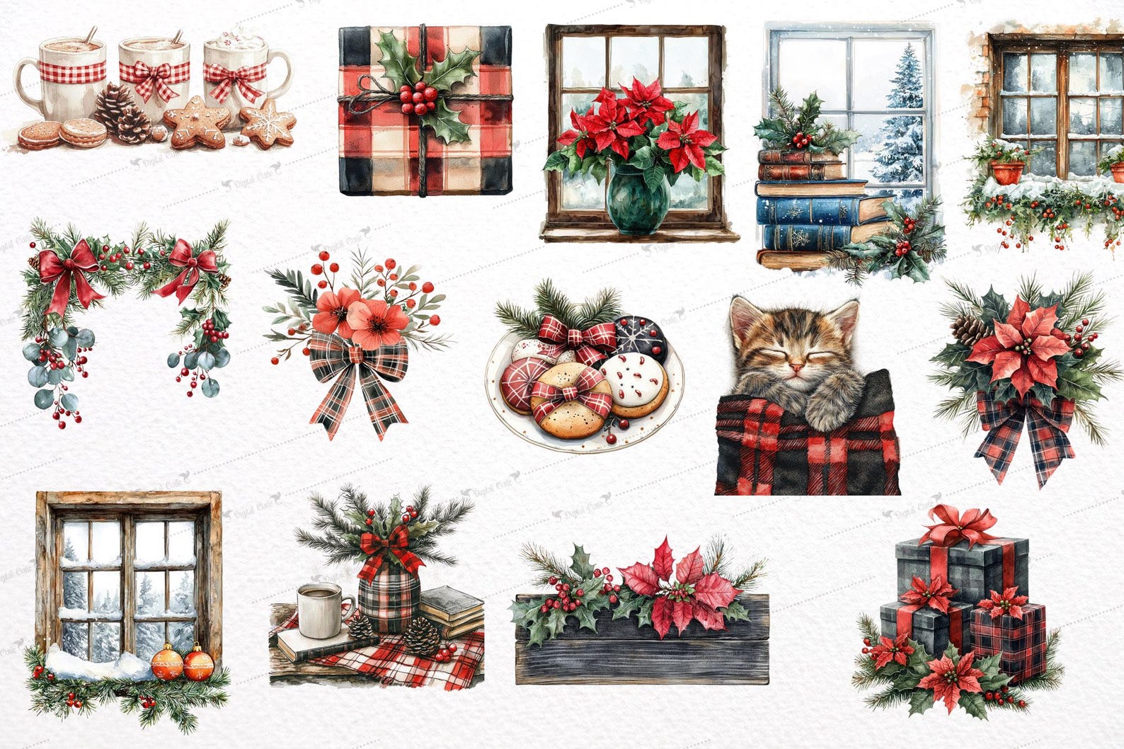 Watercolor Farmhouse Christmas Clipart – Rustic Winter PNG Graphics ...