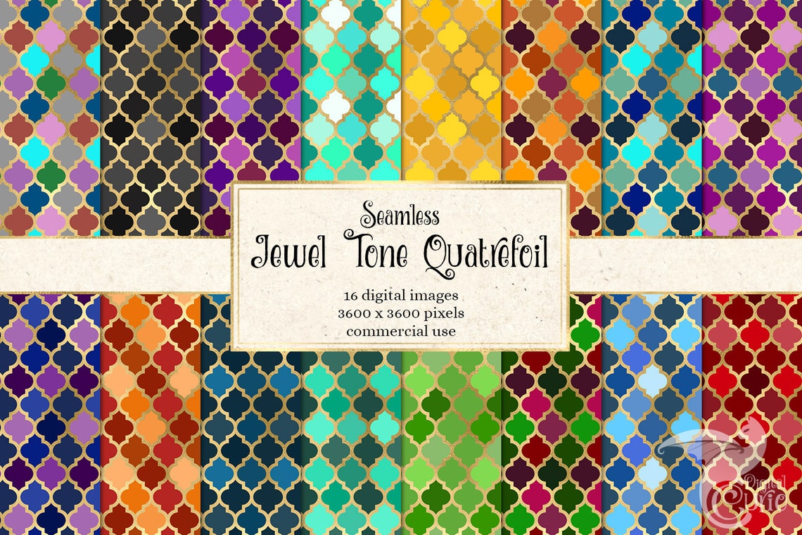 Jewel Tone Quatrefoil Digital Paper Seamless Patterns and | Etsy
