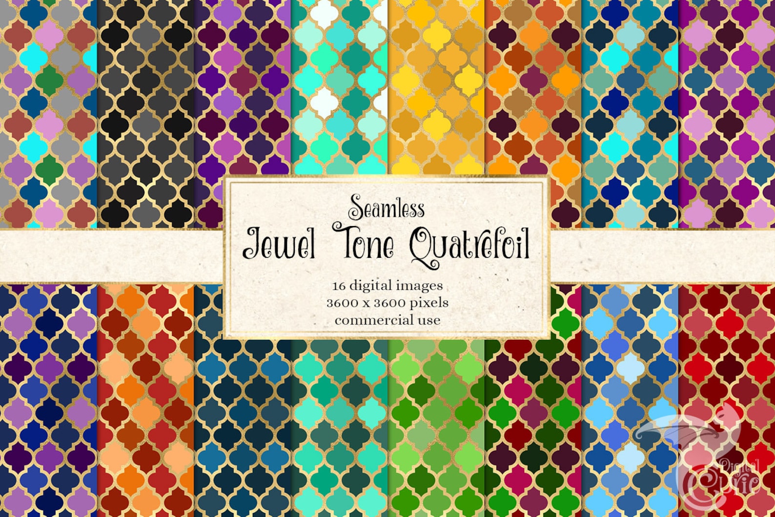 Jewel Tone Quatrefoil Digital Paper Seamless Patterns and | Etsy
