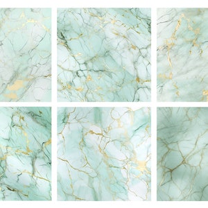 Mint and Gold Marble Digital Paper, Seamless Green and Gold Marble ...