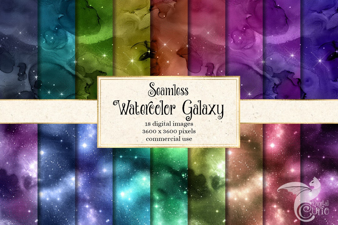 Watercolor Galaxy Digital Paper, Seamless Star Patterns (digital ...