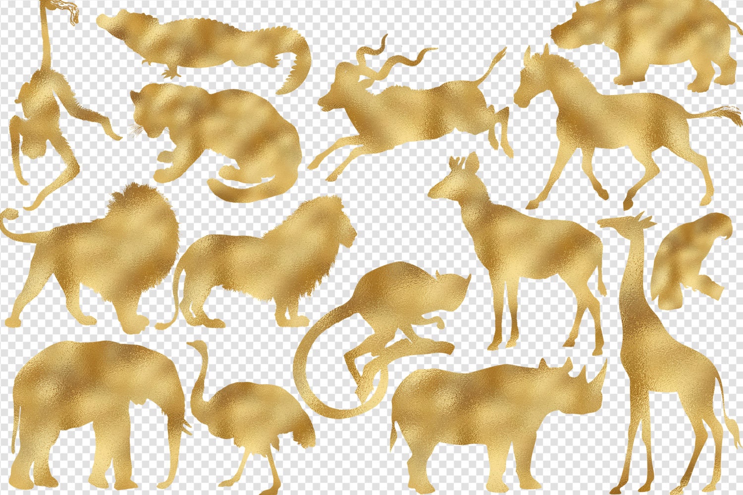 Gold Foil African Animals Clipart Safari Animal Clip Art - Etsy