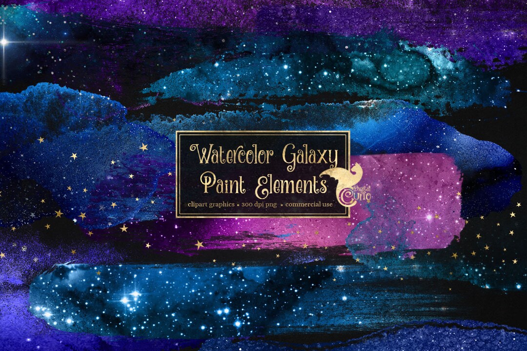 Watercolor Galaxy Paint Elements With Brush Strokes and Watercolour ...