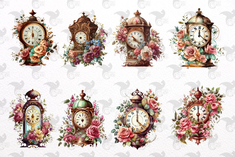 Watercolor Floral Clocks Clipart Cute Rustic Floral - Etsy Australia