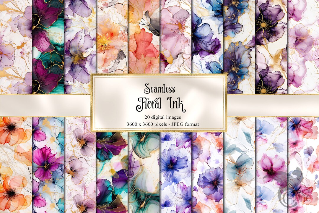 Floral Ink Digital Paper - Flower Alcohol Ink Patterns, Seamless ...