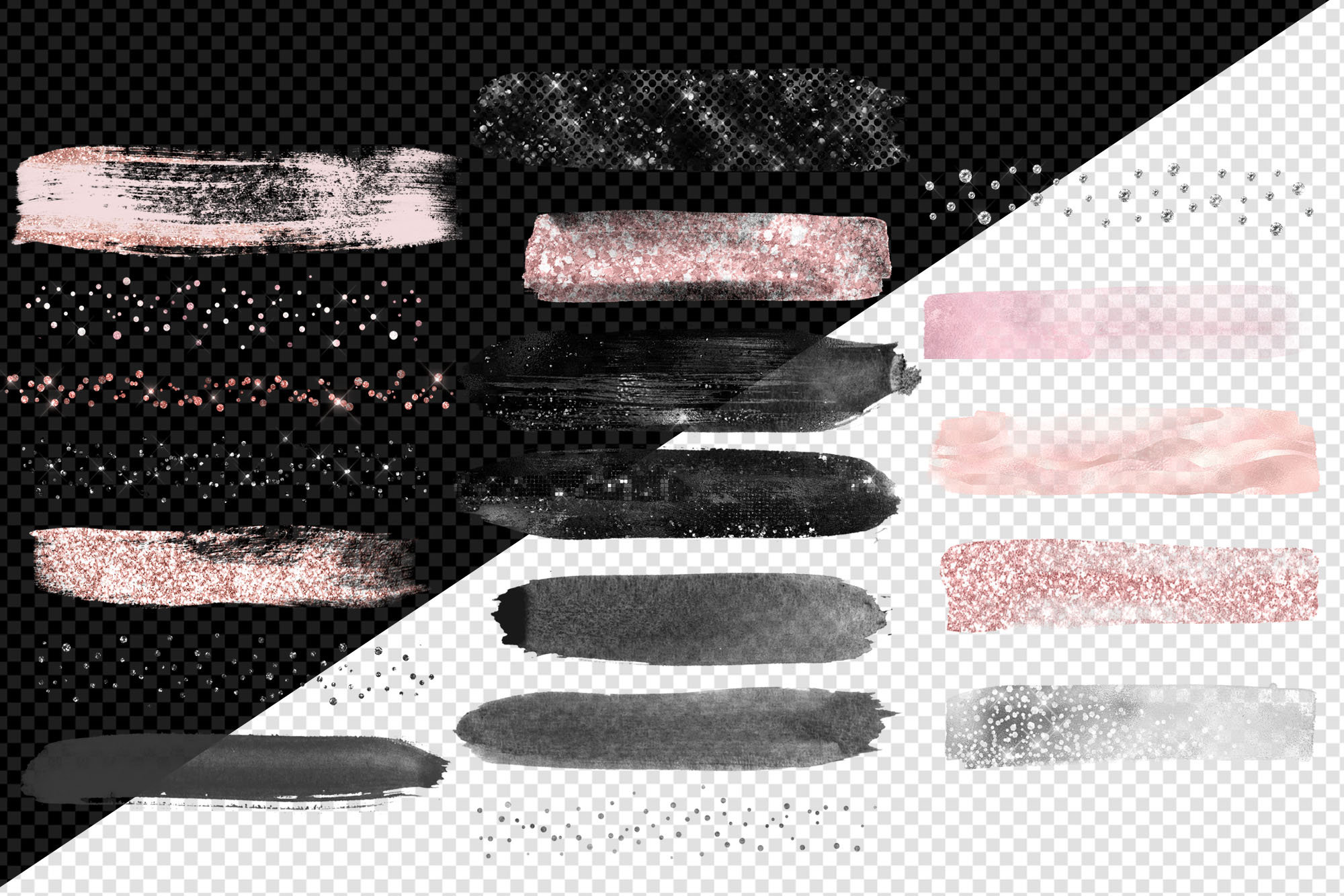 Blush Pink Watercolor Brush Stroke Clipart, Glitter Paint Elements ...