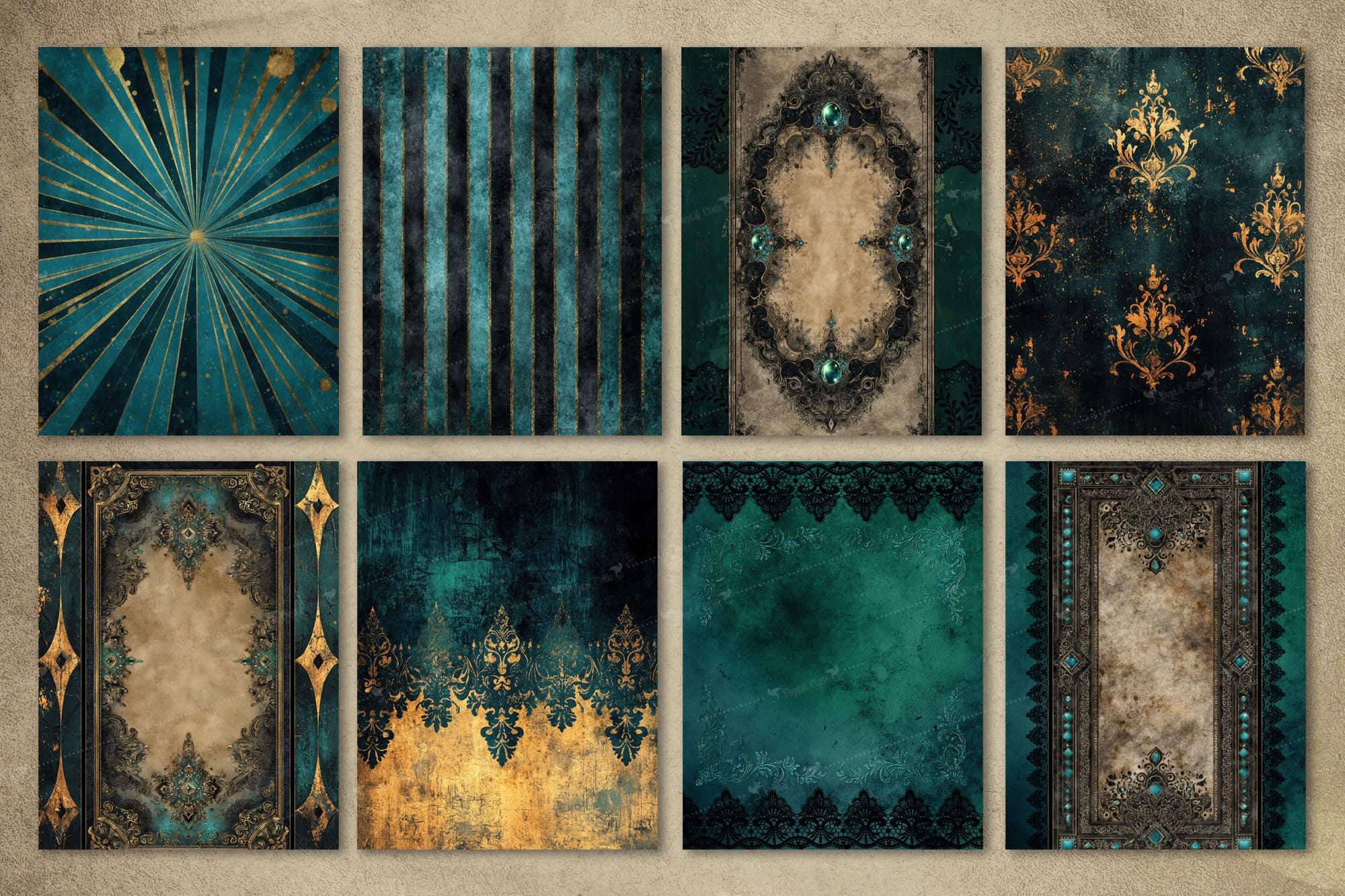 Teal Gothic Journal Paper, Dark Academia Printable, Vintage Gothic, 8 ...