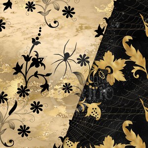 Black and Gold Spider Digital Paper, Seamless Gothic Patterns With ...