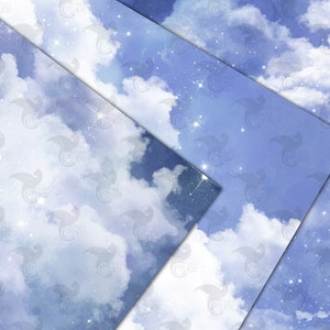 Blue Cloudy Skies Digital Paper - Stars and Clouds Galaxy Background ...
