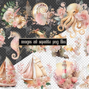 Watercolor Boho Nautical Clipart - Ocean Beach Wedding PNG Format ...