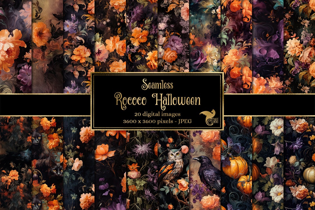 Rococo Halloween Digital Paper, Seamless Backgrounds Pattern Gothic ...