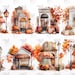 Watercolor Autumn Storefronts Clipart Cute Fall Shops, Shopping PNG ...