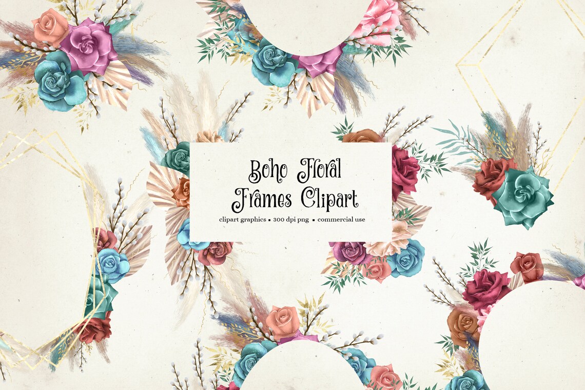 Boho Floral Frames Clipart Rustic Fall Clip Art Frames With - Etsy