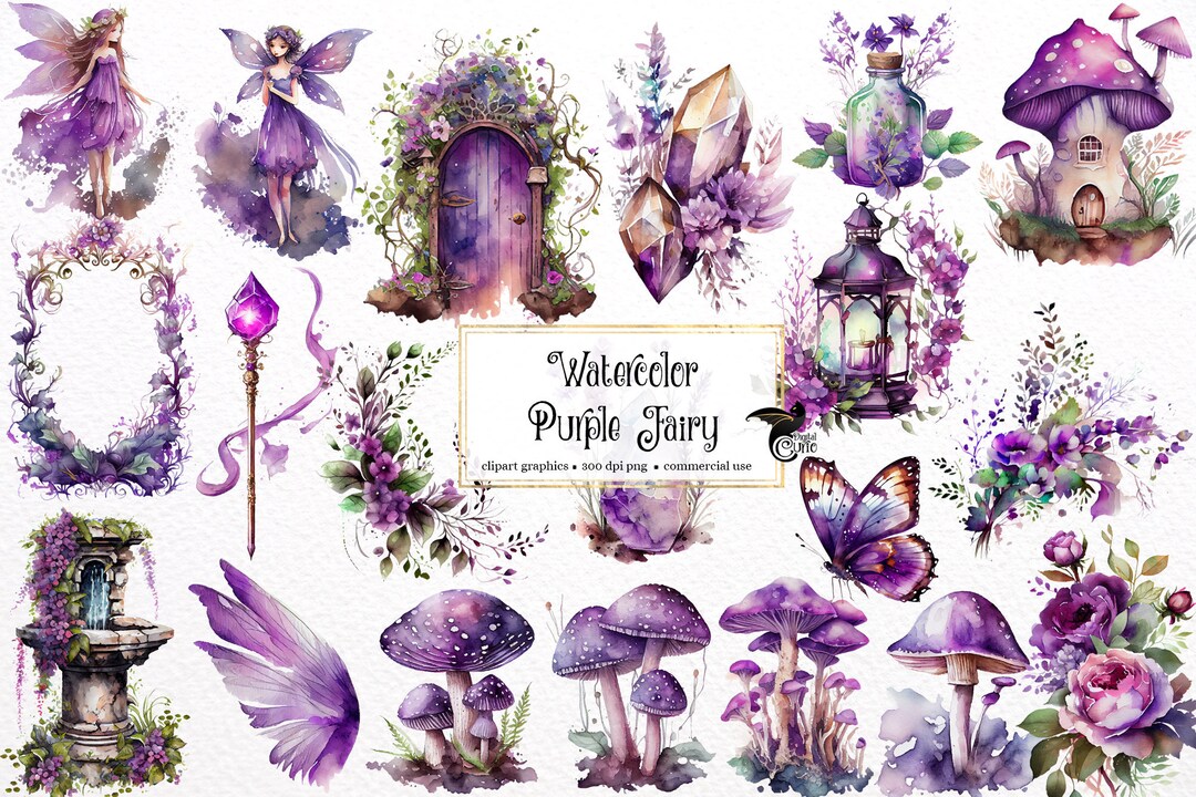 Watercolor Purple Fairy - Fantasy Floral Spring Clip Art Graphics in ...
