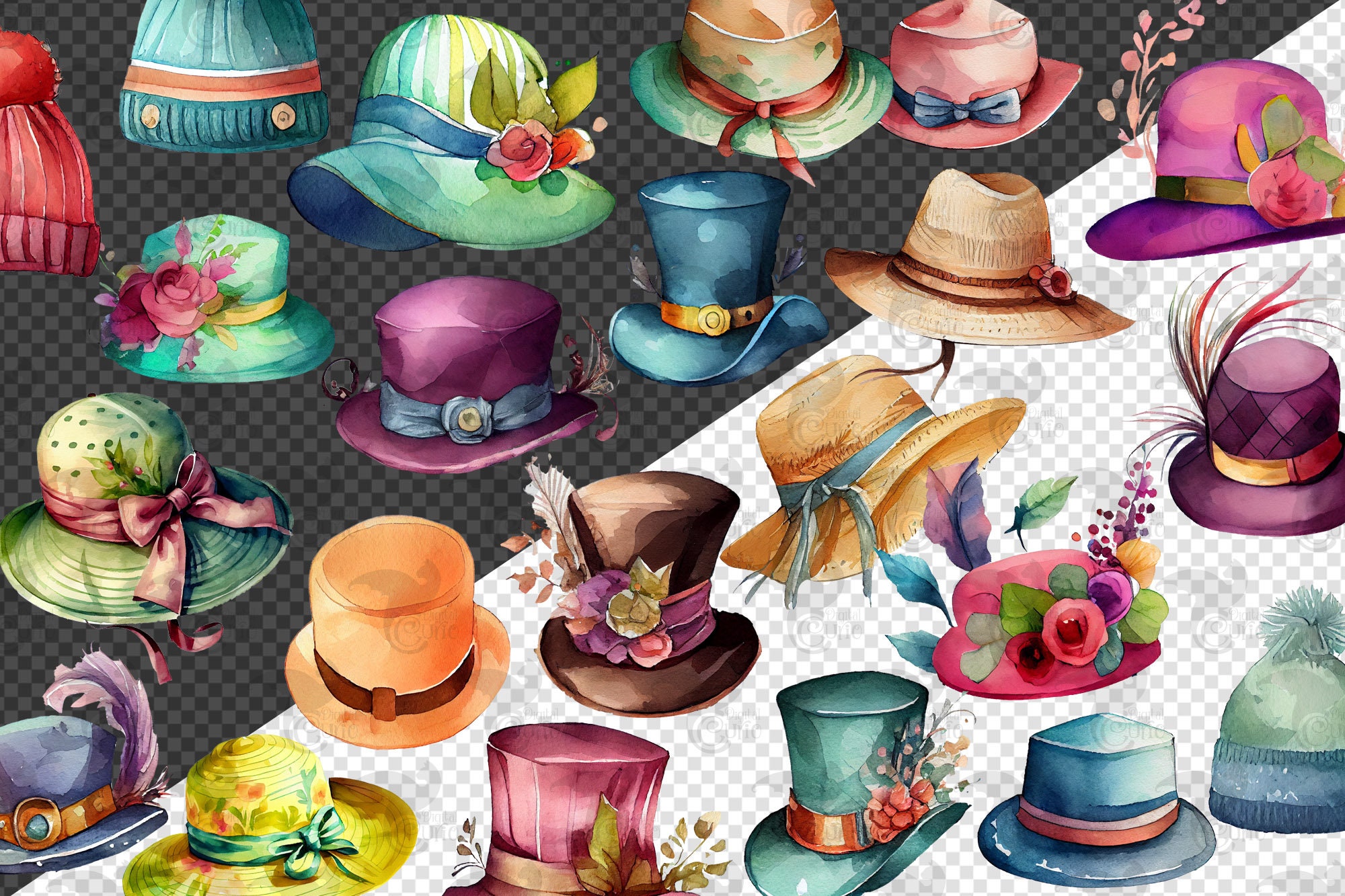 Watercolor Hats Clipart – Fashion PNG Images, Commercial Use (digital ...